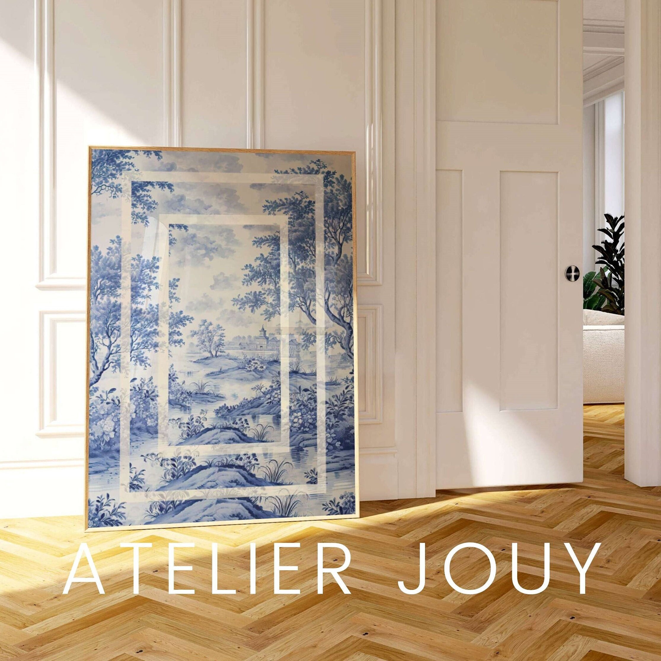 Blue Room Poster Light Blue Wall Art Toile De Jouy Blue Wall Print ...