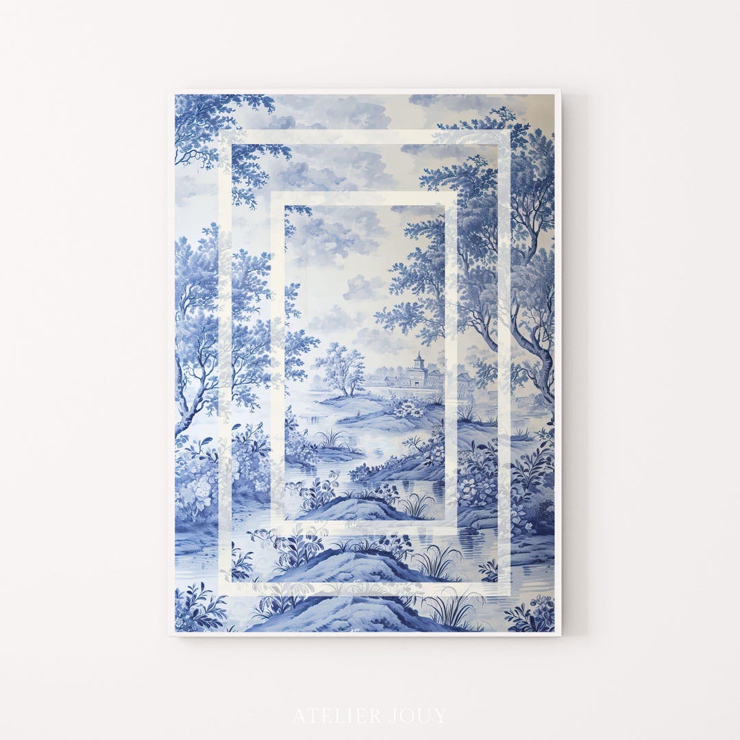 Blue Room Poster Light Blue Wall Art Toile De Jouy Blue Wall Print ...