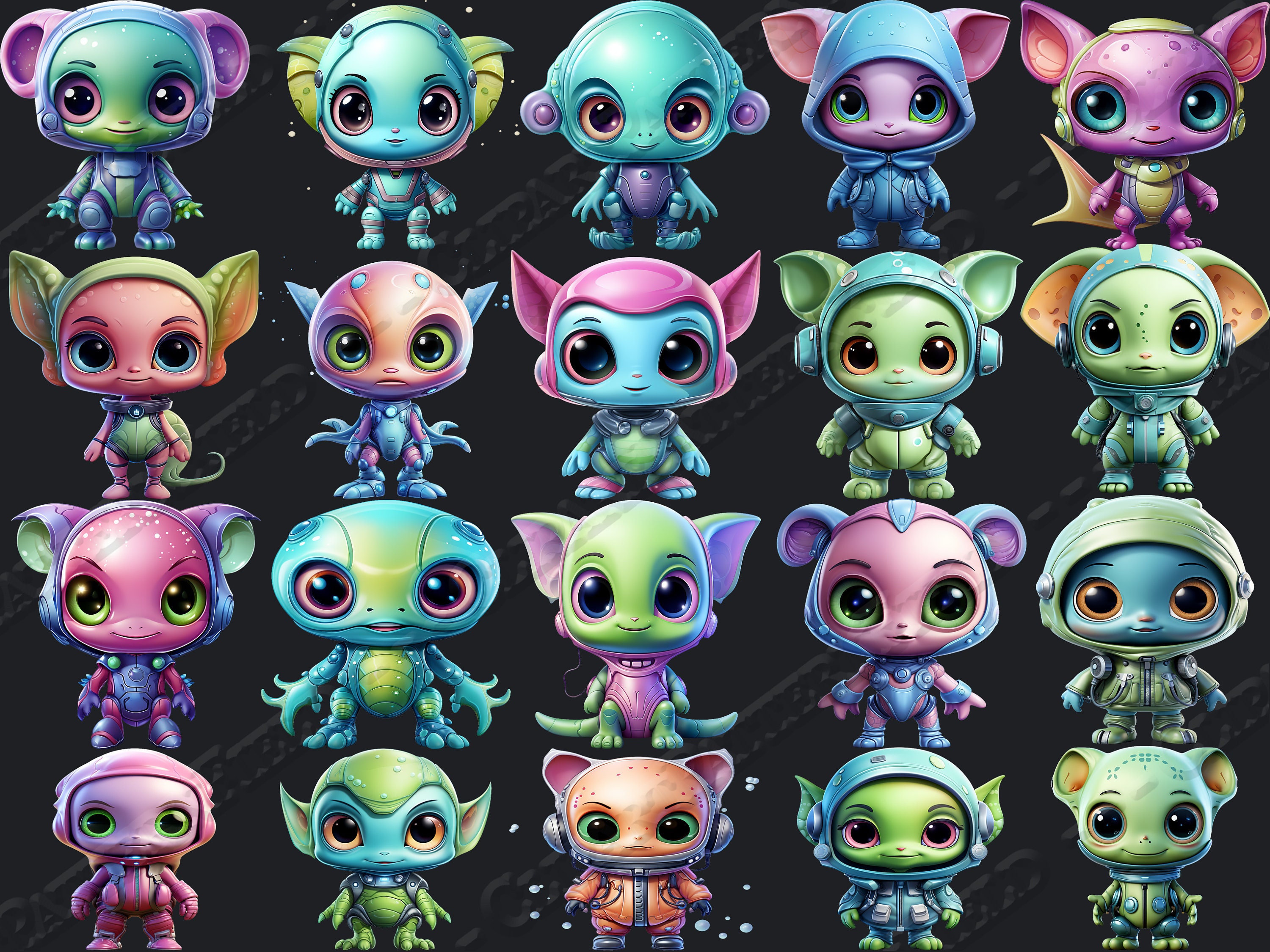 Chibi Alien Astronaut Clipart PNG File Clip Art Without - Etsy