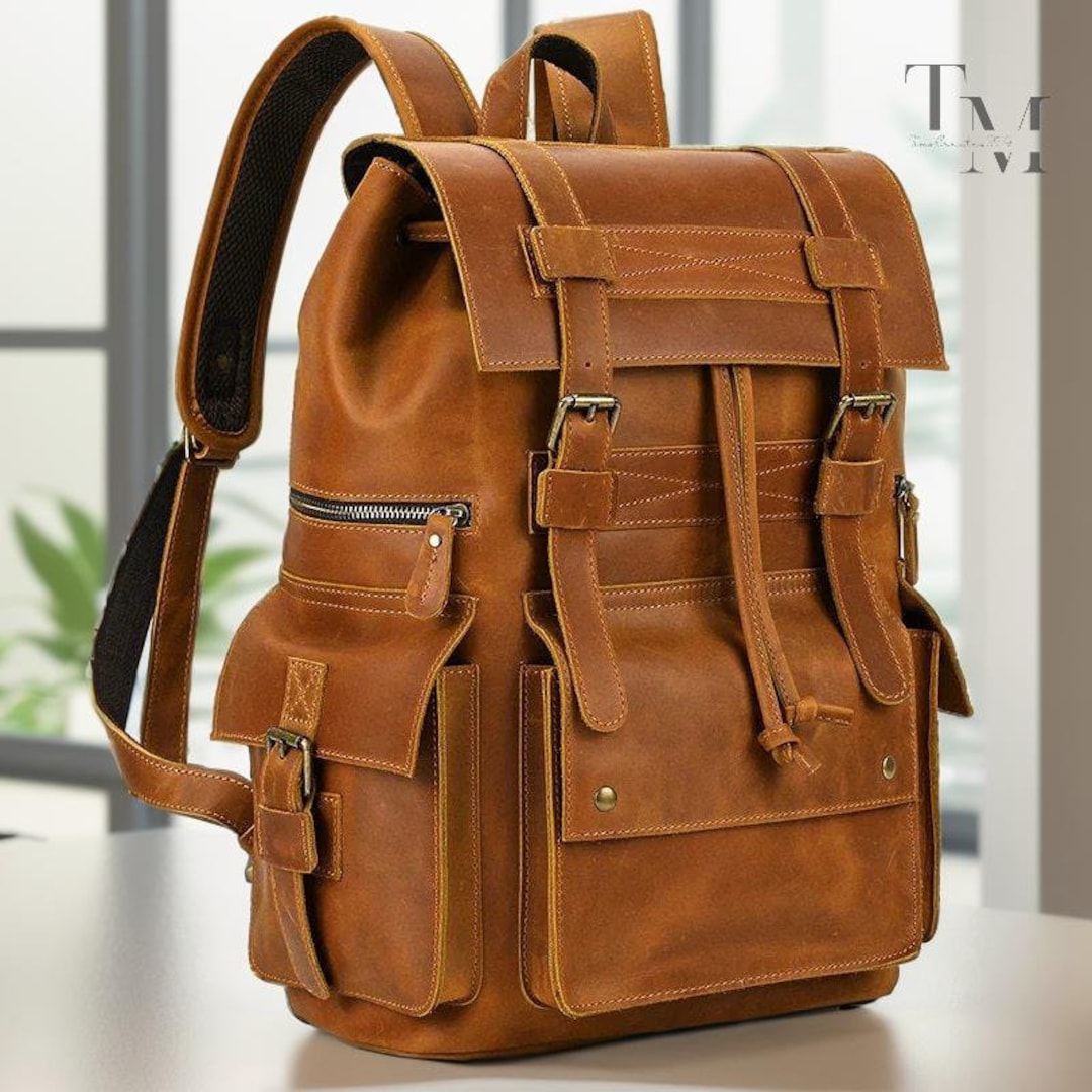 Genuine Leather 17-inch Laptop Travel Backpack for Men: Stylish Daypack ...