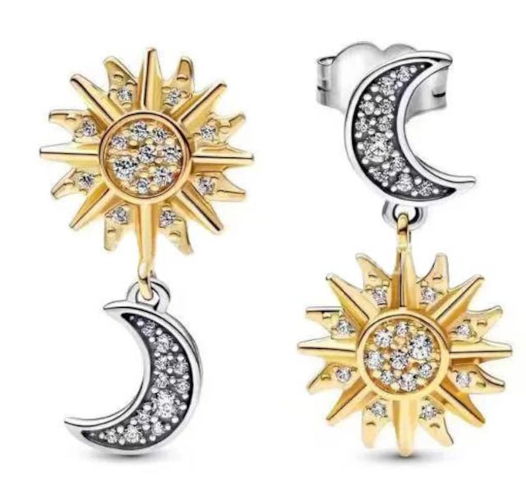 Pandora Sun and Moon Earrings, Pandora S925 Silver Dangle Earrings ...