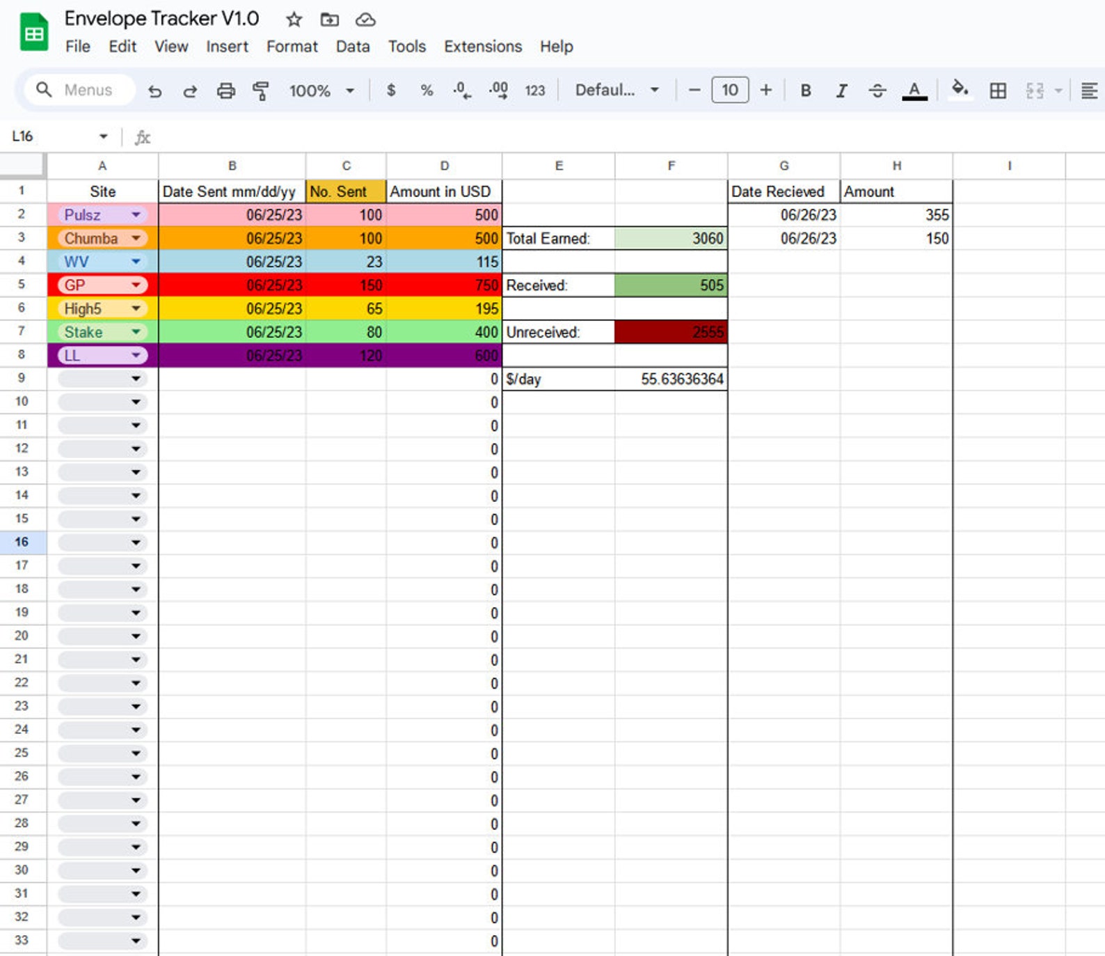 Sweepstakes Envelope Tracker (google Sheets Only!) - Etsy