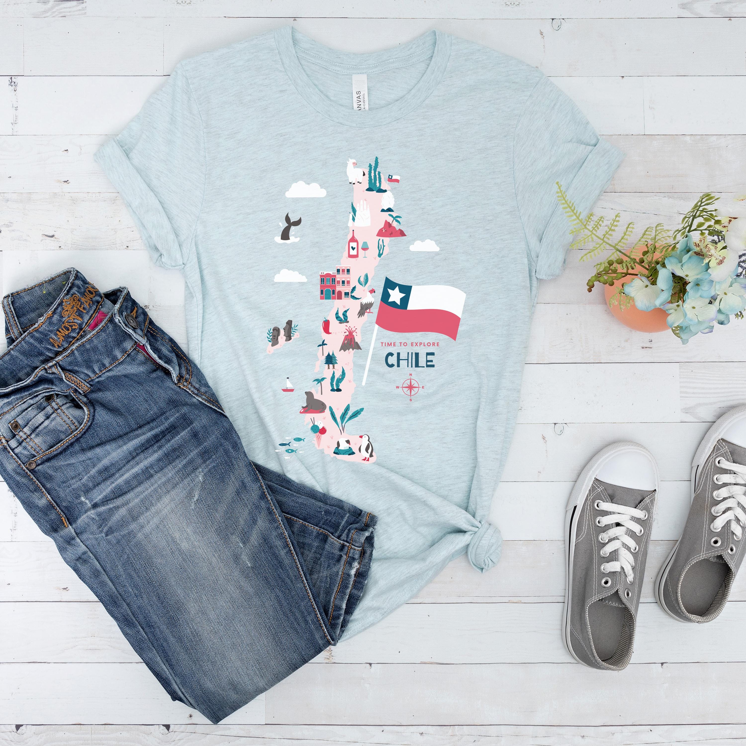 Chile Map T-shirt: Flora Fauna Design, Chilean Pride Tee - Etsy