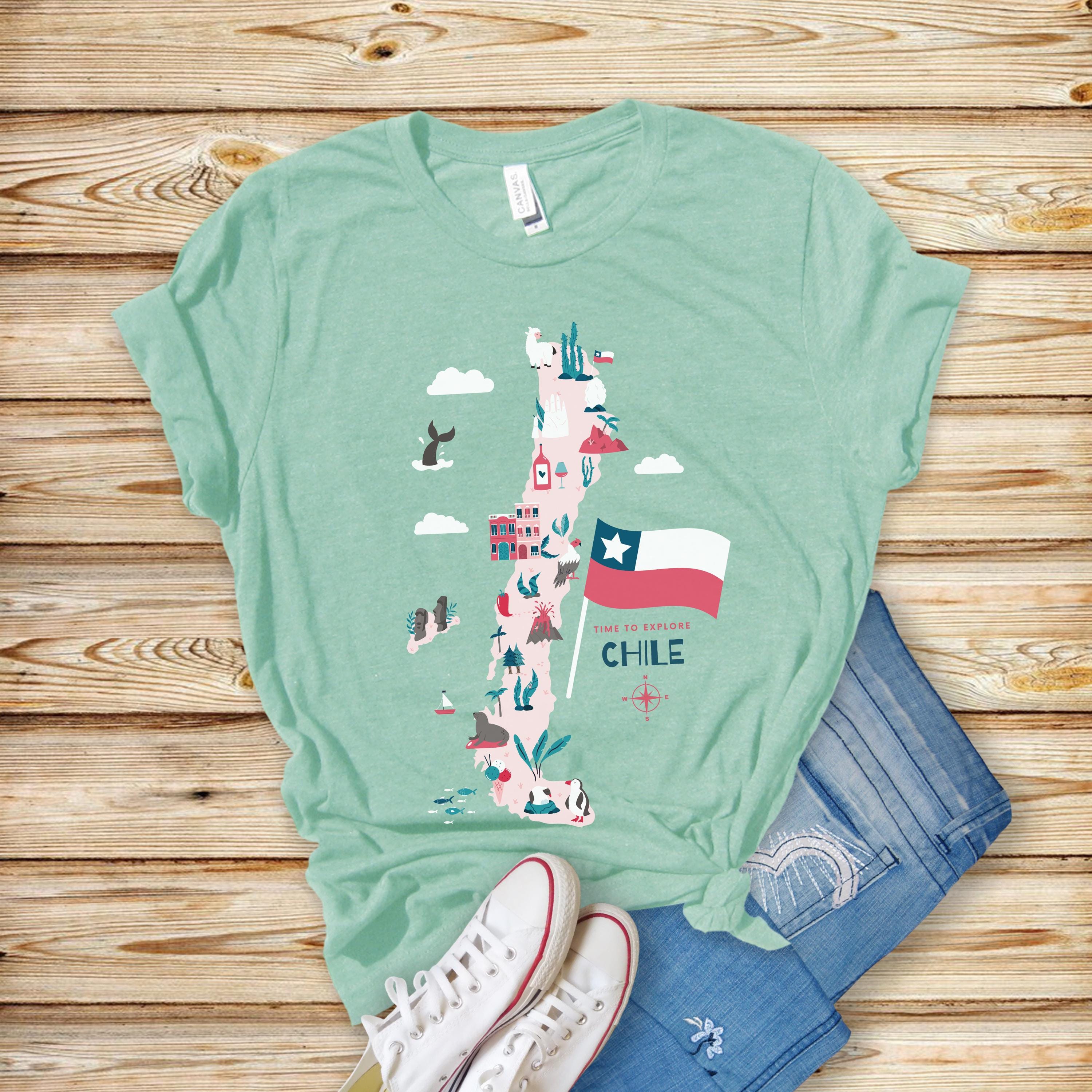 Chile Map T-shirt: Flora Fauna Design, Chilean Pride Tee - Etsy