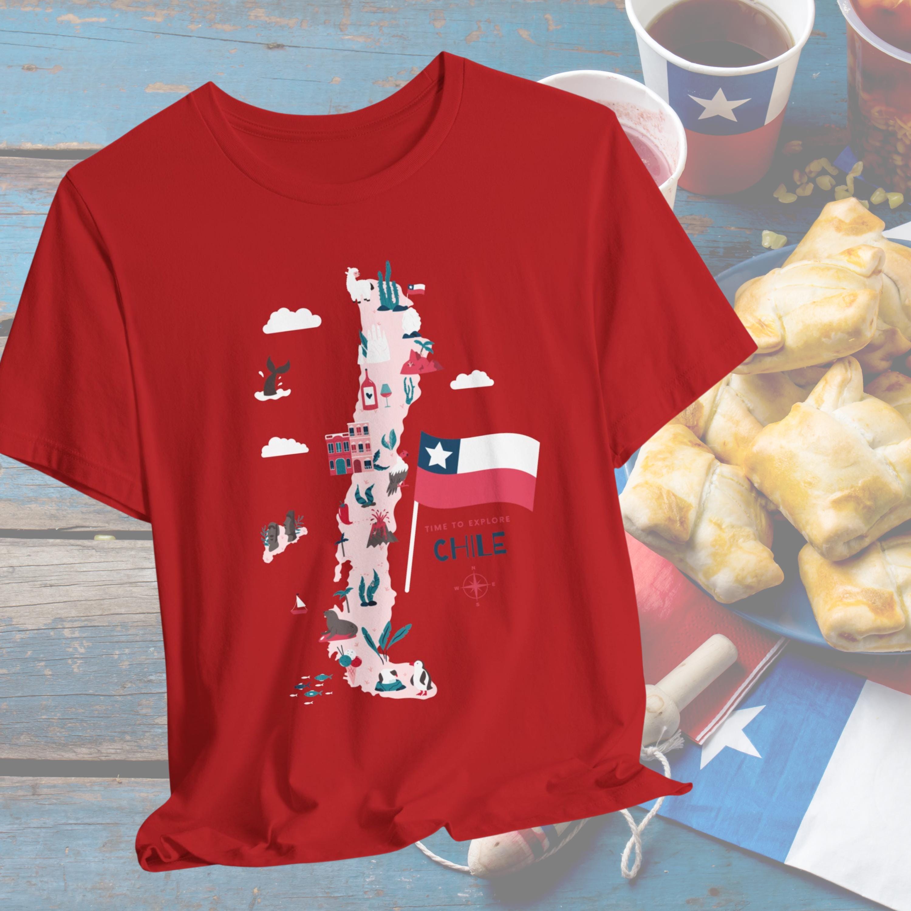 Chile Map T-shirt: Flora Fauna Design, Chilean Pride Tee - Etsy