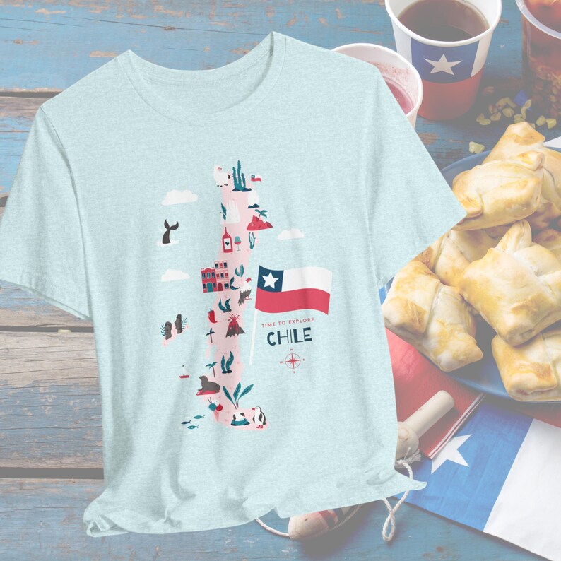 Chile Map T-shirt: Flora Fauna Design, Chilean Pride Tee - Etsy