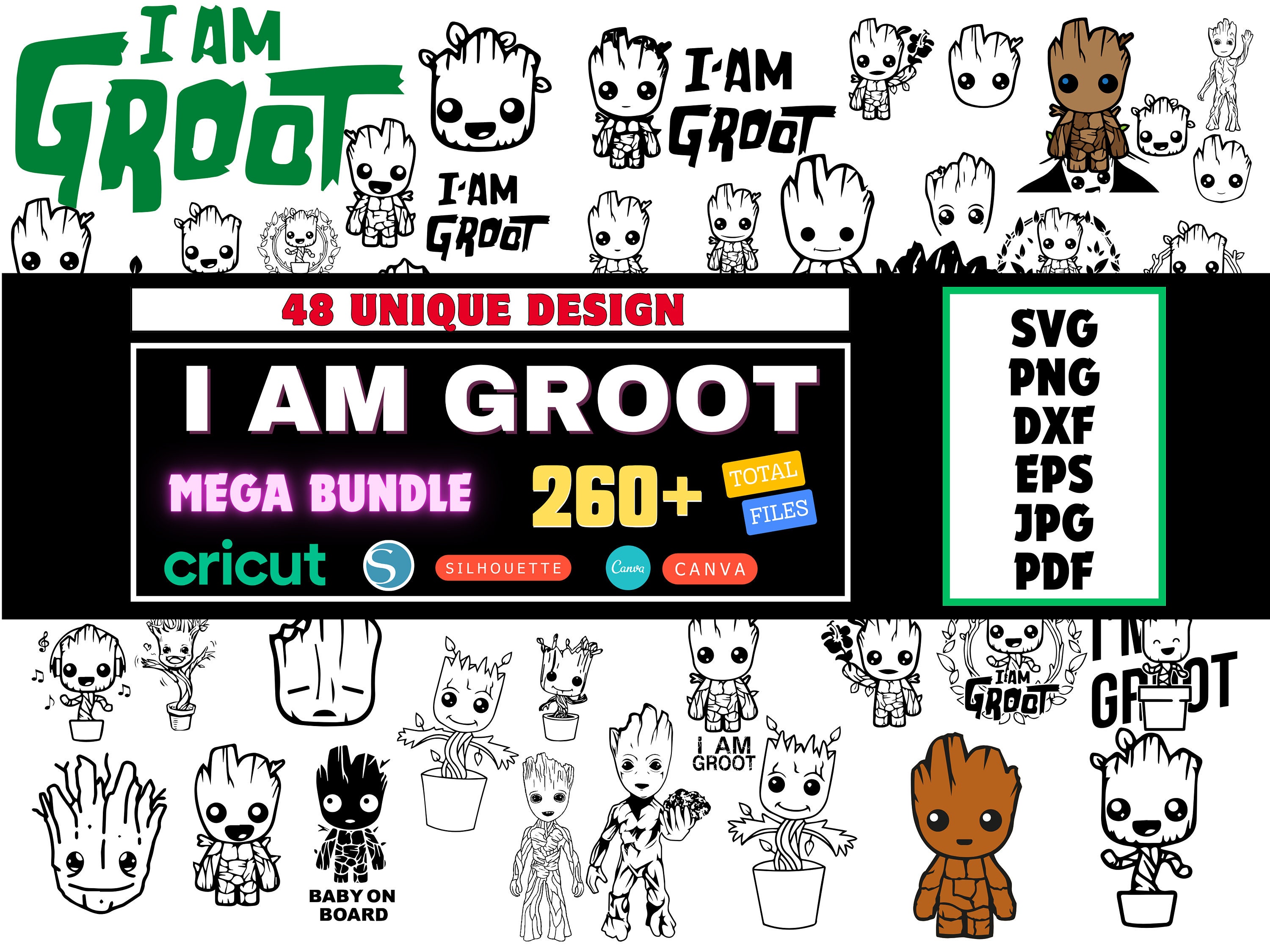 Big Bundle Groot Svg, Baby Groot Svg, I Am Groot Svg, Groot Clipart ...