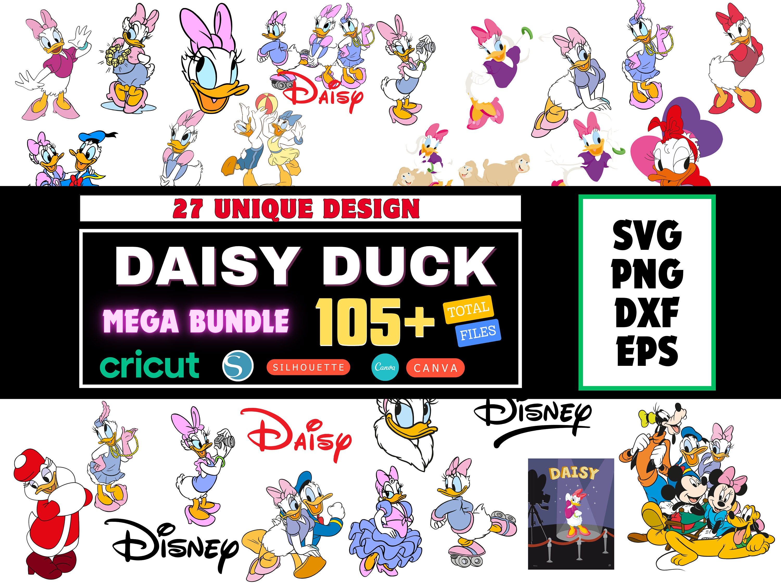 Daisy Duck Svg Bundlle, Daisy Duck Head Face Clipart Png,daisy Duck for ...