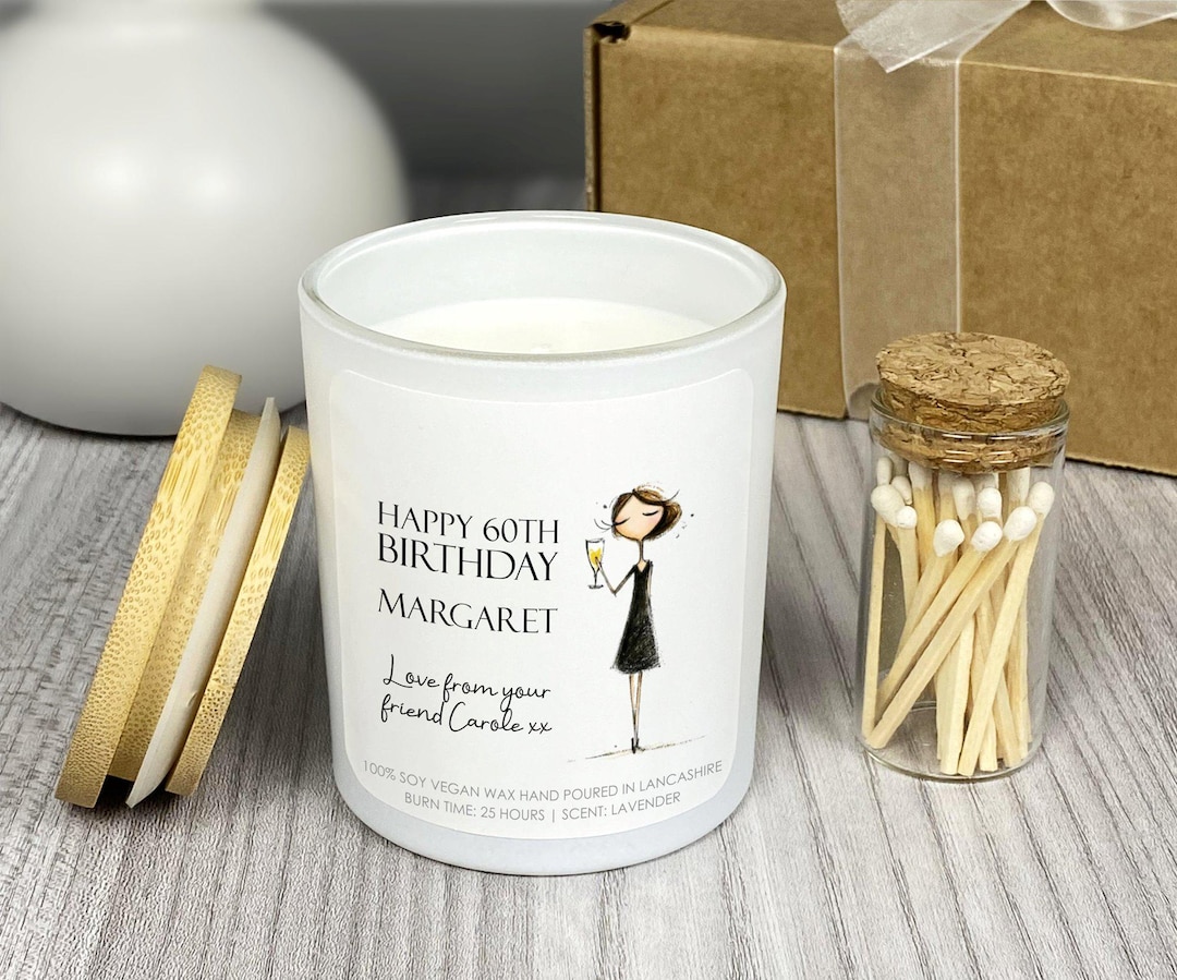 Personalised 60th Birthday Candle, Hand Poured Vegan Soy Wax, Milestone ...
