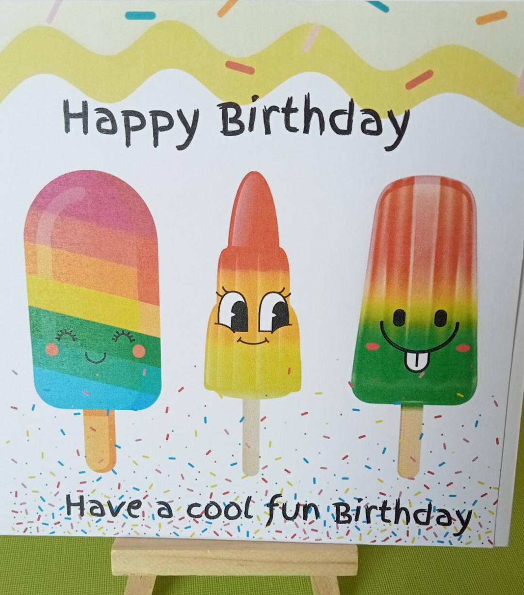 Children's Fun Birthday Card, Stay Cool, Smiley Faces, Lolly Lover ...
