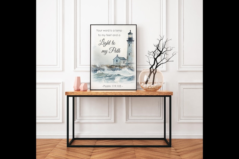Bible Verse Wall Art PNG, Psalm 119:105, Lighthouse Printable PNG ...