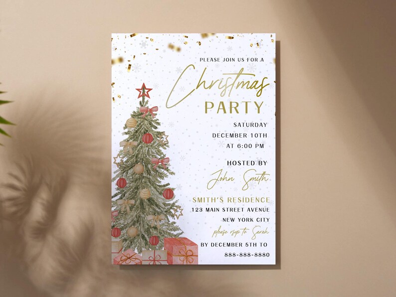 Christmas Party Invitation Template, PNG Editable Digital Download ...