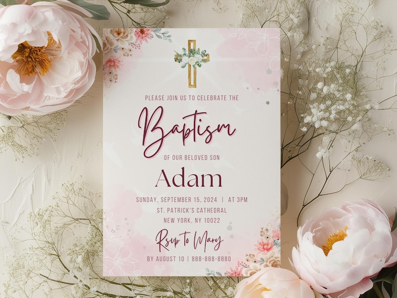 Baptism Invitation Template PNG Christening Editable Digital Download ...