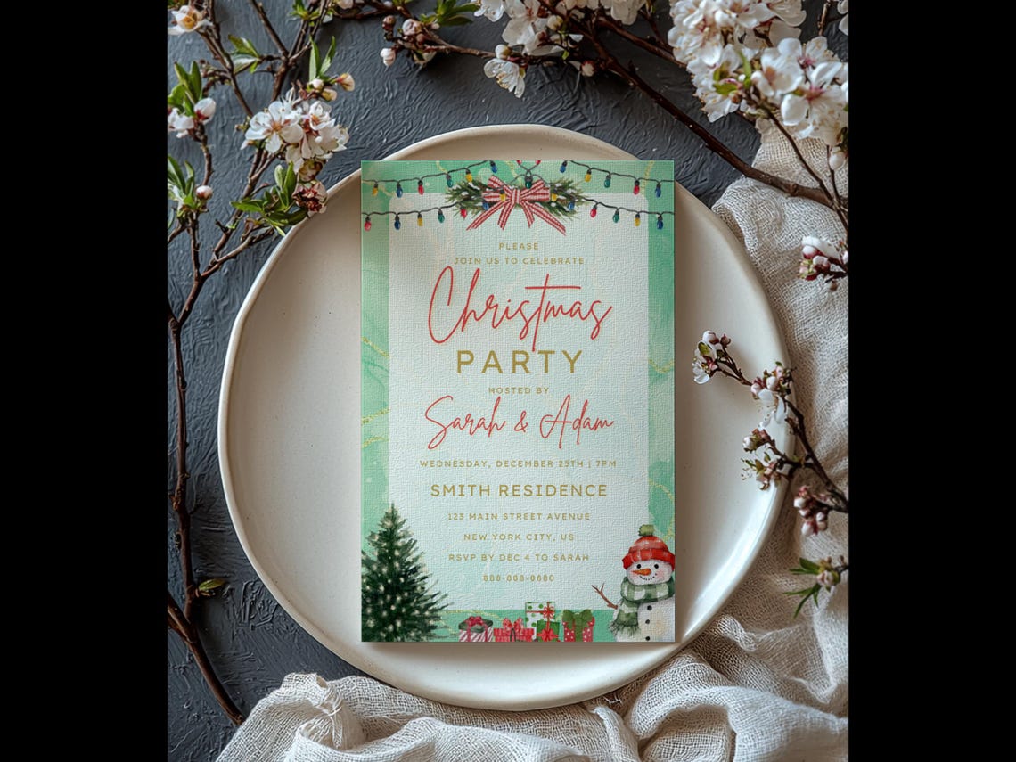 Christmas Party Invitation Template PNG Editable Digital Download ...