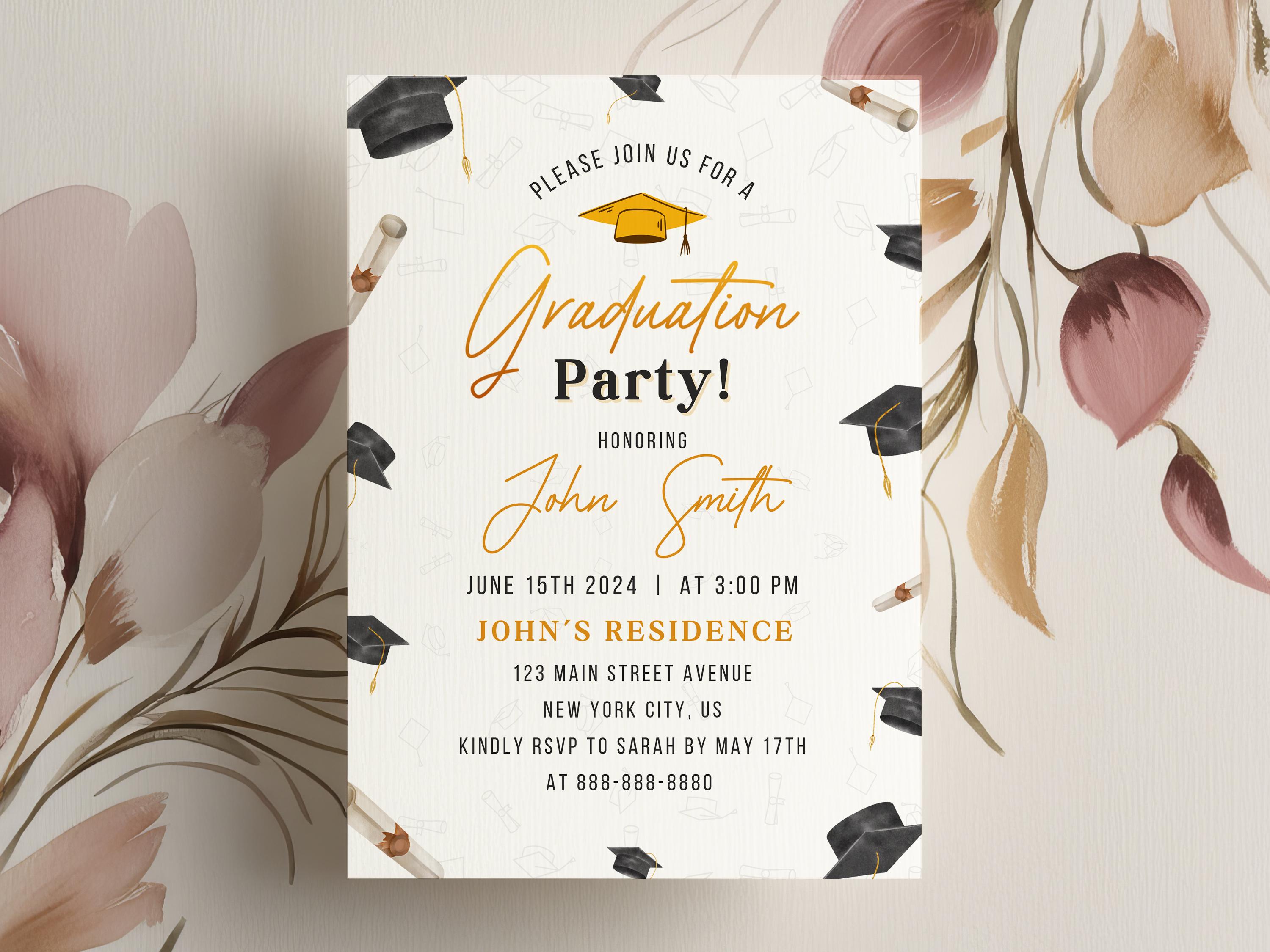 Graduation Party Invitation Template PNG Editable Digital Download ...