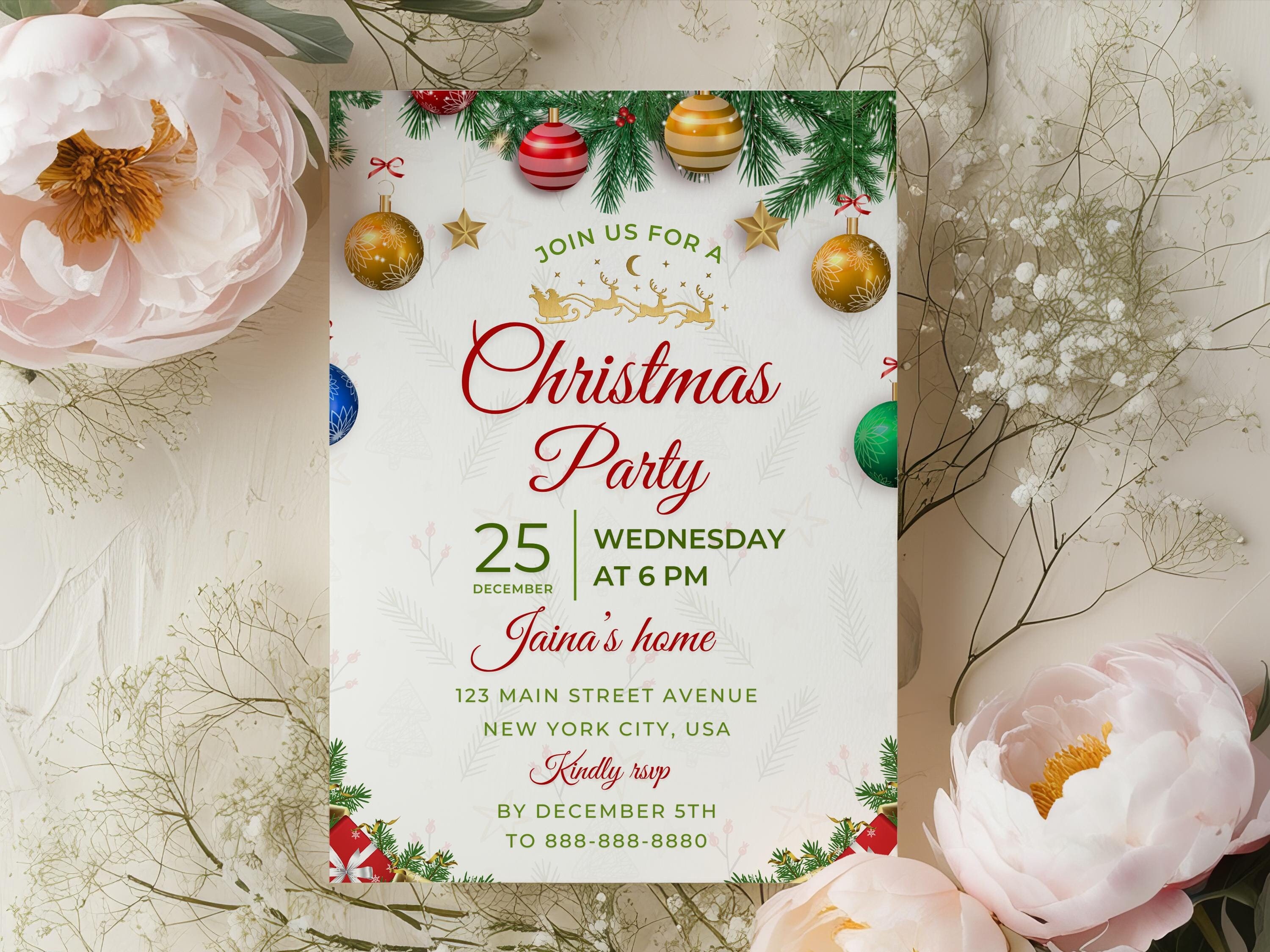 Christmas Invitation Card Template PNG Editable Digital Download ...