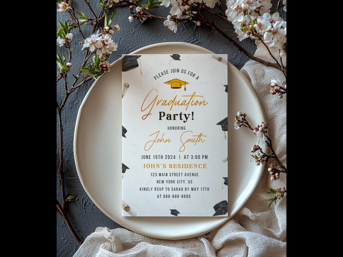 Graduation Party Invitation Template PNG Editable Digital Download ...
