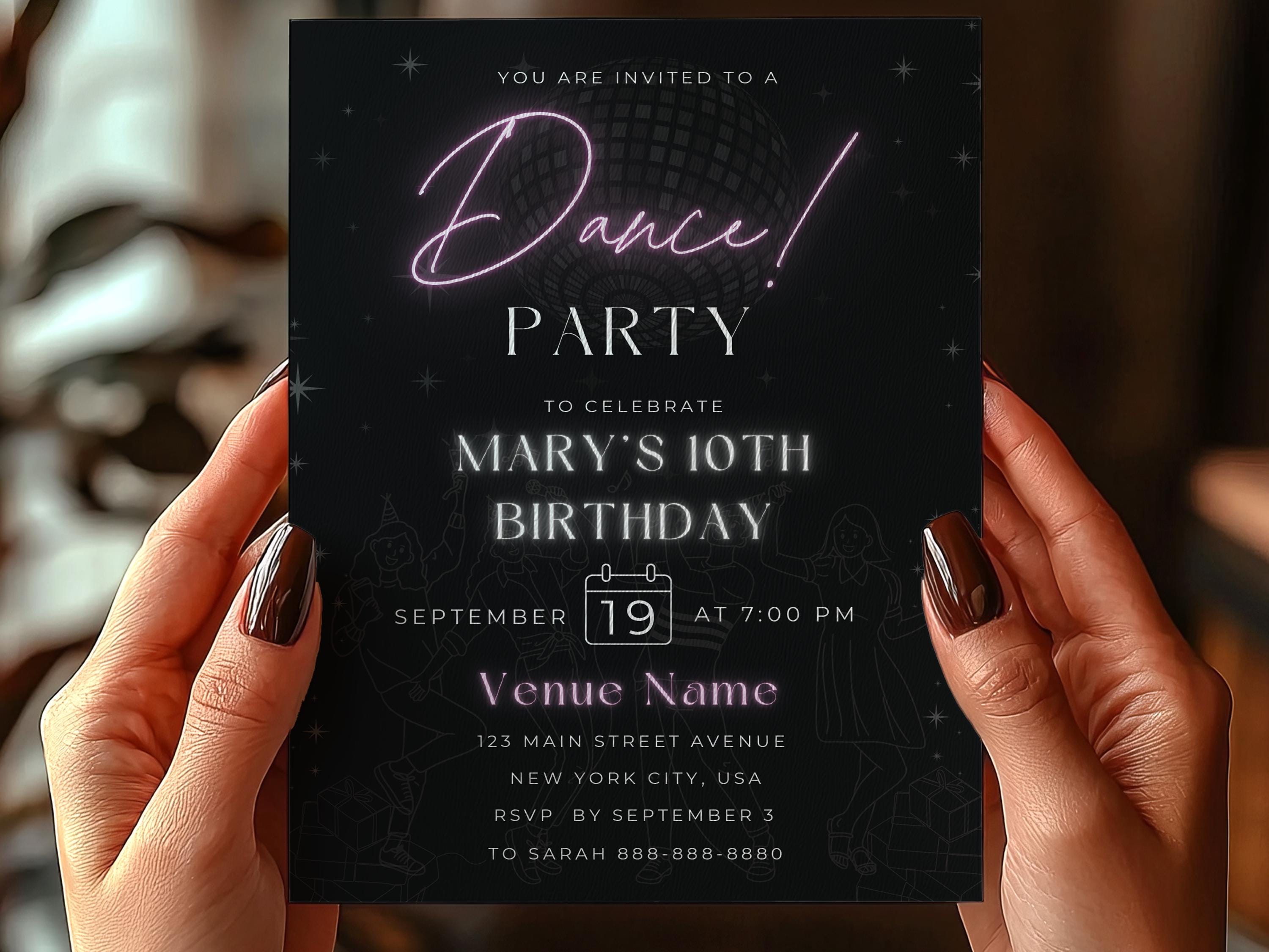 Dance Party Invitation Template PNG Birthday Celebration Editable ...