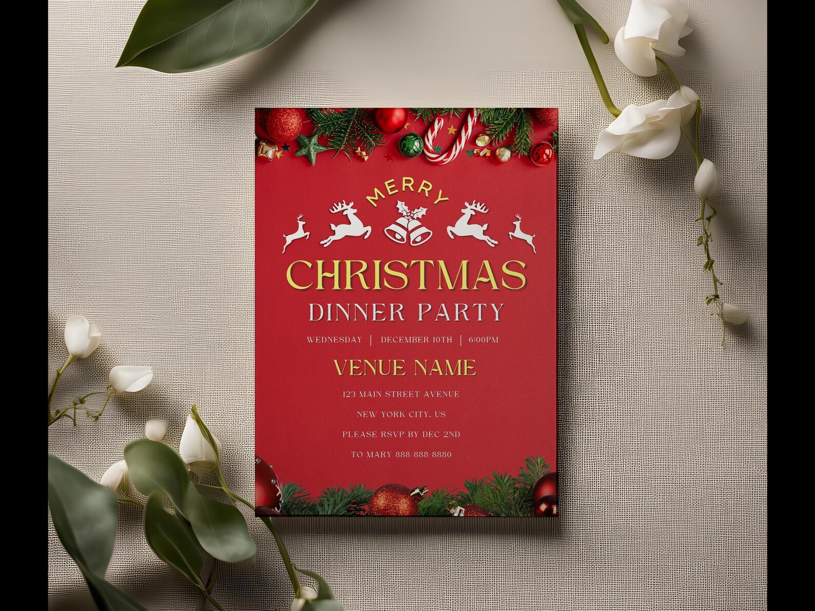 Christmas Dinner Party Invitation Template PNG Editable Digital ...