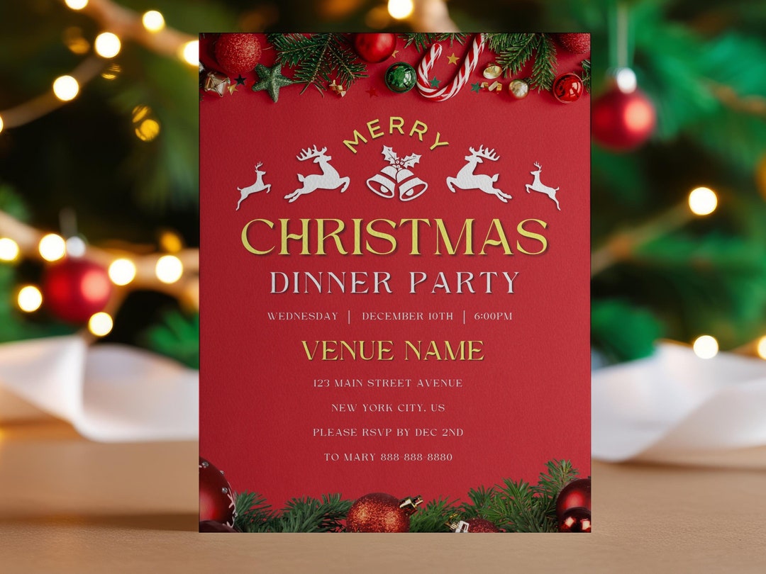 Christmas Dinner Party Invitation Template PNG Editable Digital ...
