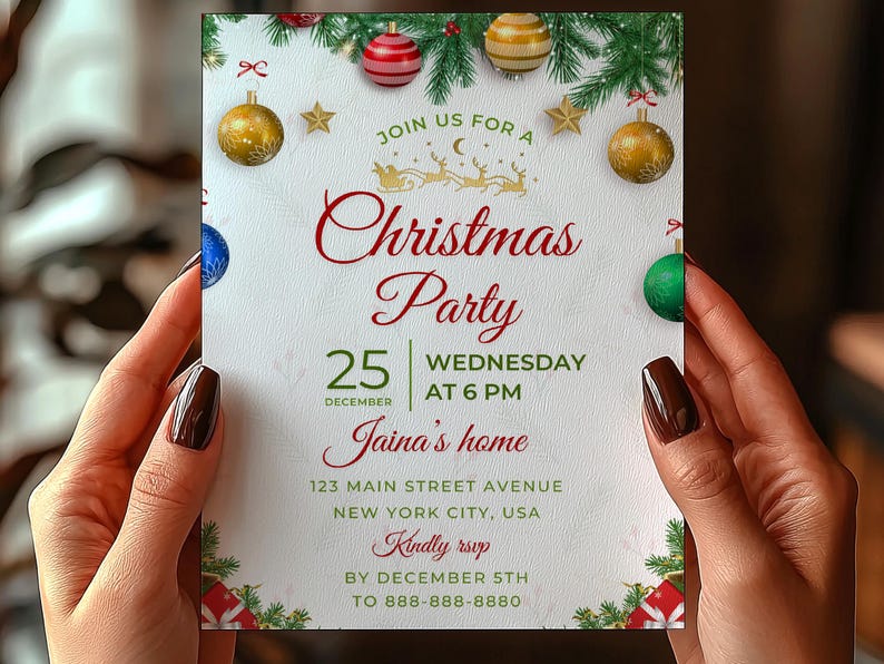 Christmas Invitation Card Template PNG Editable Digital Download ...