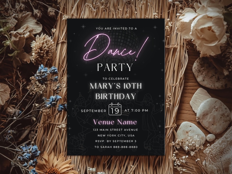 Dance Party Invitation Template PNG Birthday Celebration Editable ...