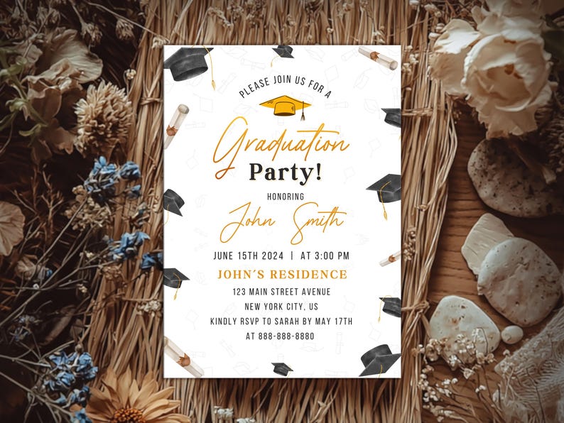 Graduation Party Invitation Template PNG Editable Digital Download ...