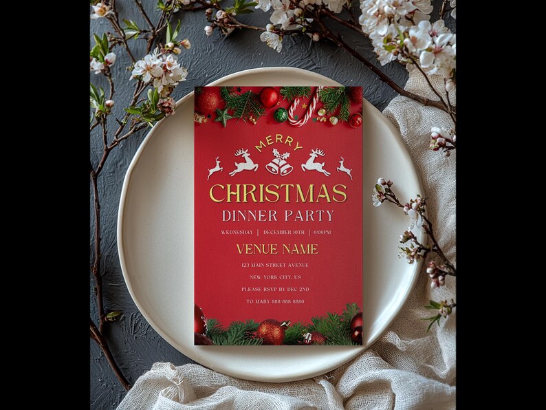 Christmas Dinner Party Invitation Template PNG Editable Digital ...