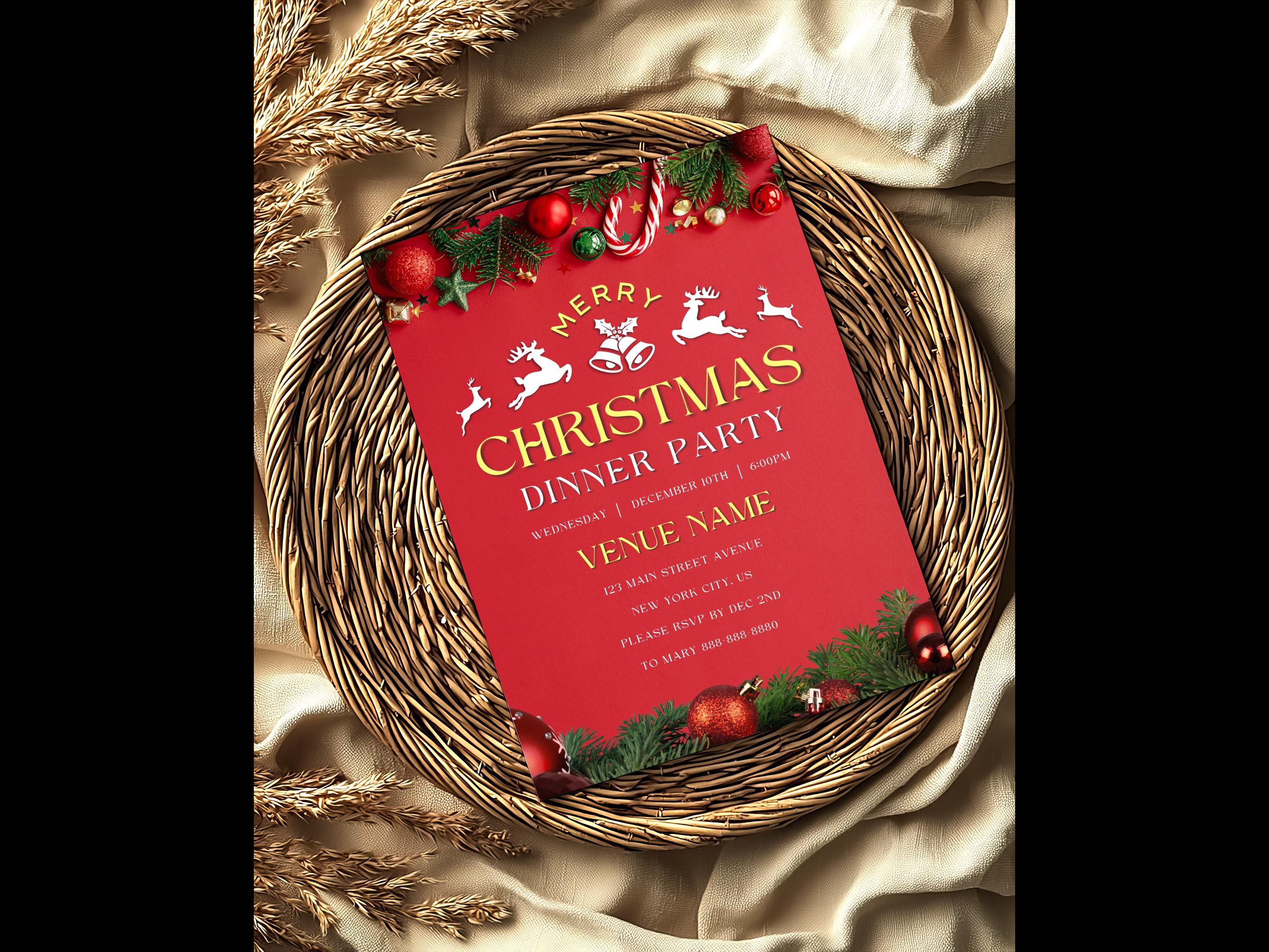 Christmas Dinner Party Invitation Template PNG Editable Digital ...