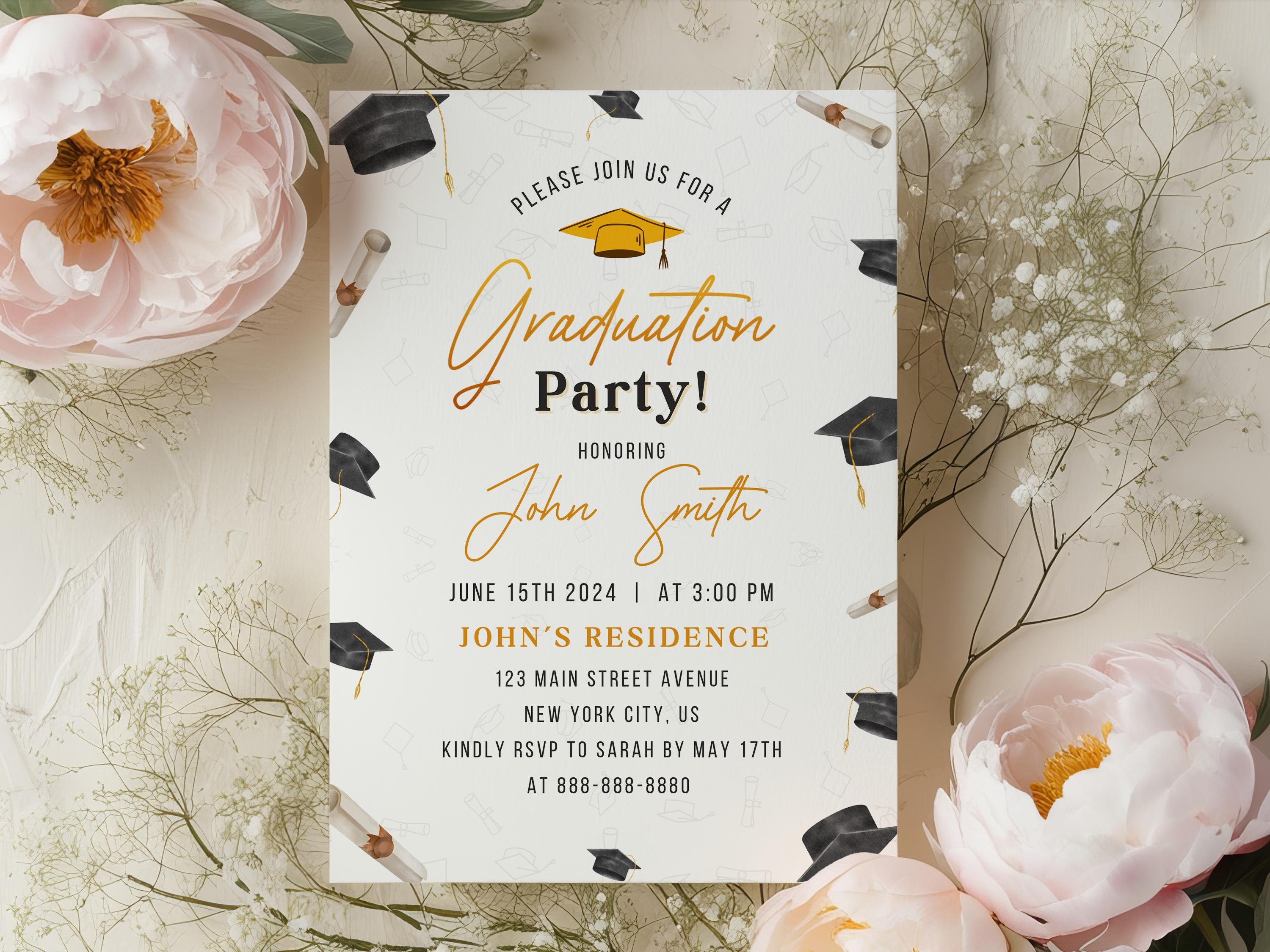 Graduation Party Invitation Template PNG Editable Digital Download ...