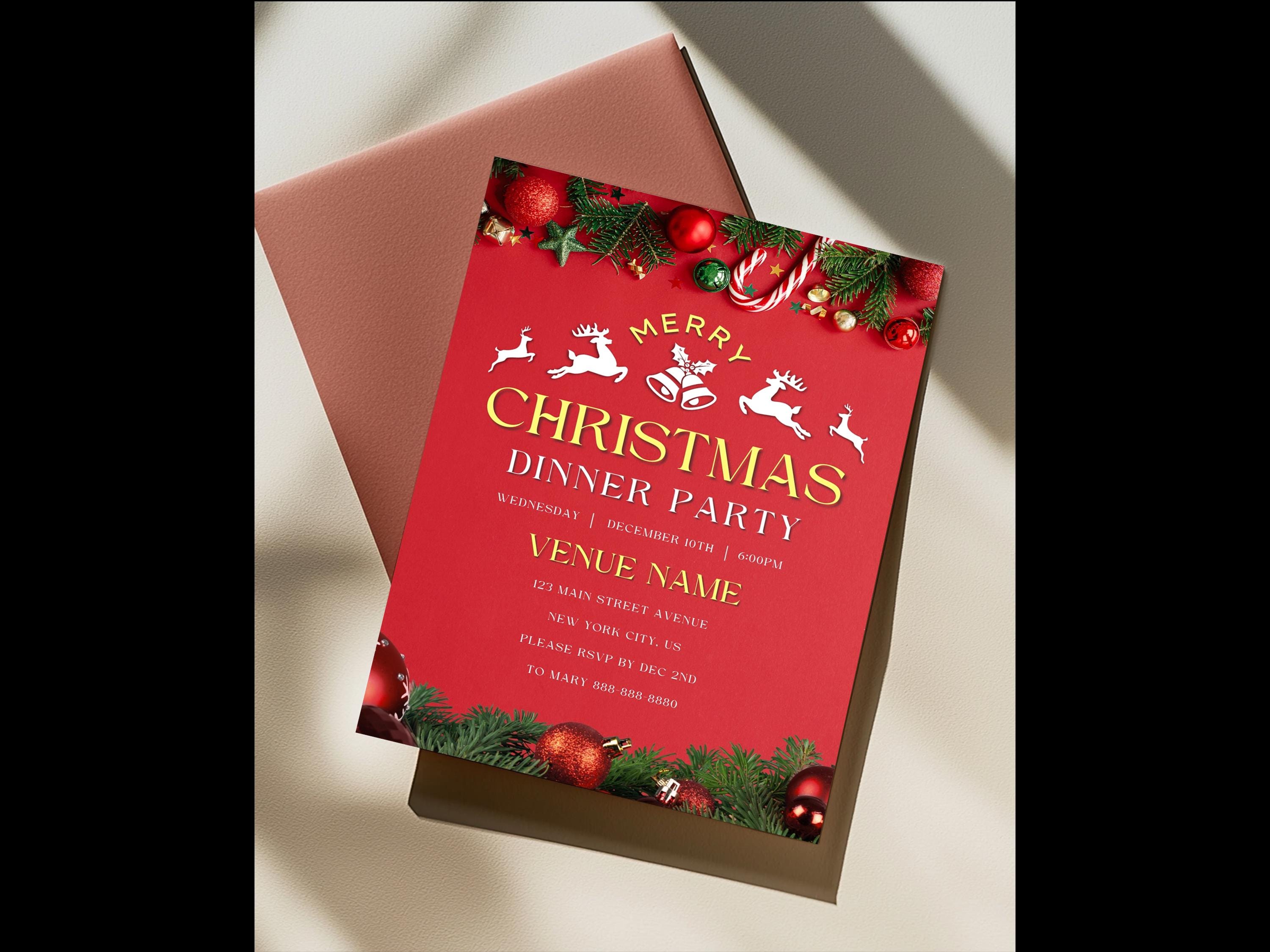 Christmas Dinner Party Invitation Template PNG Editable Digital ...