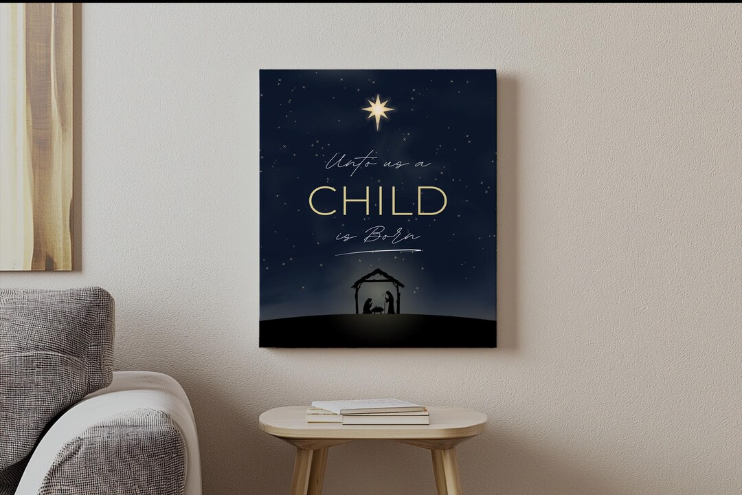 Christian Wall Art Template, Unto Us a Child is Born Nativity Scene PNG ...