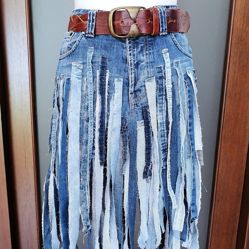 Upcycled Denim Skirt - Etsy