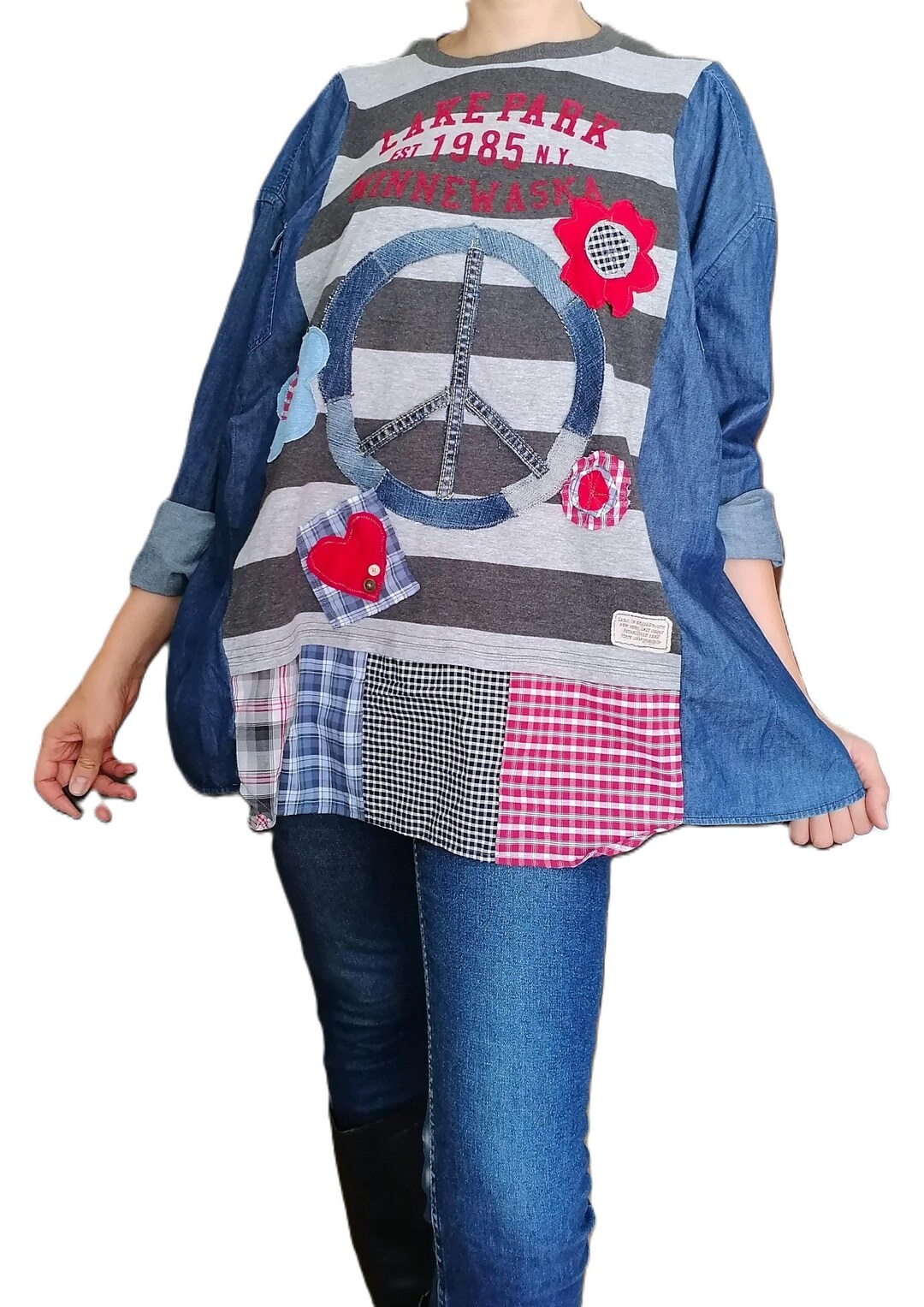 Upcycled Oversize Funky Tunic Shabby Chic Top Bohemian Gift for Her ...