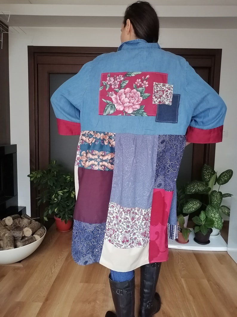 Boho Upcycled Tunic Dress Patchwork Hippie Duster, Eco-friendly Farm ...