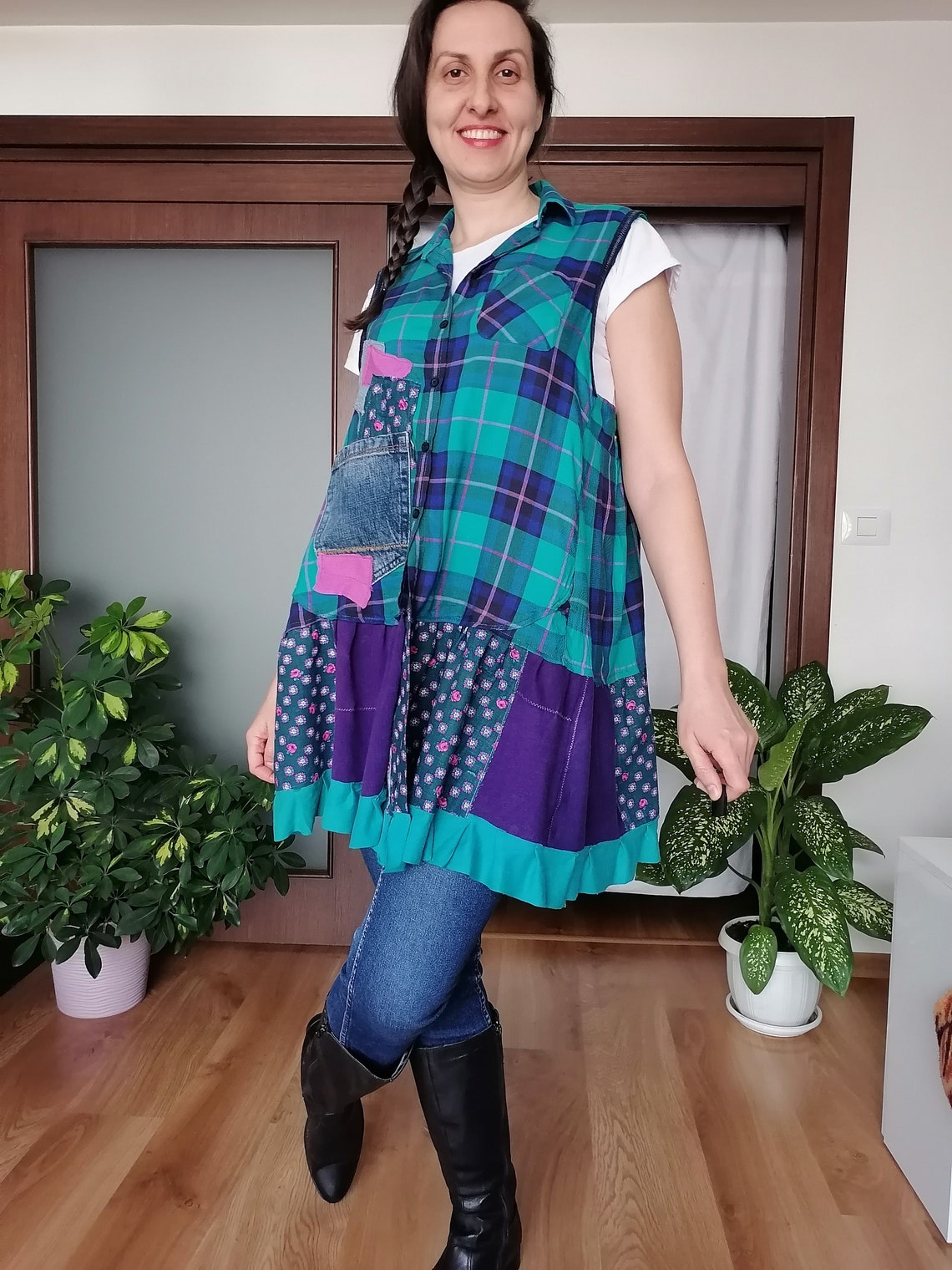 Upcycled Tunic, Shabby Chic Top ,funky Sleeveless Tunic, Crazy Top ...