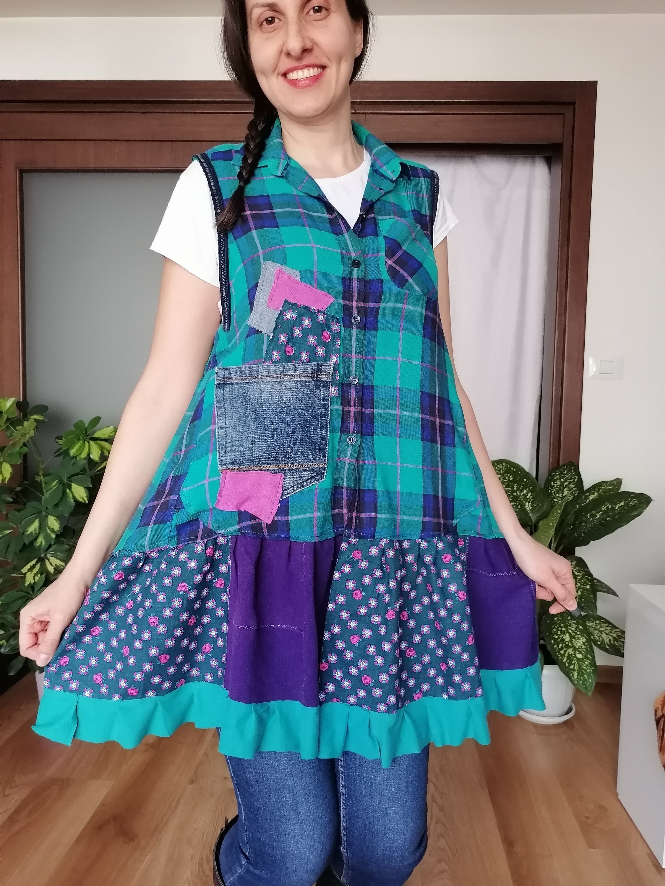 Upcycled Tunic, Shabby Chic Top ,funky Sleeveless Tunic, Crazy Top ...