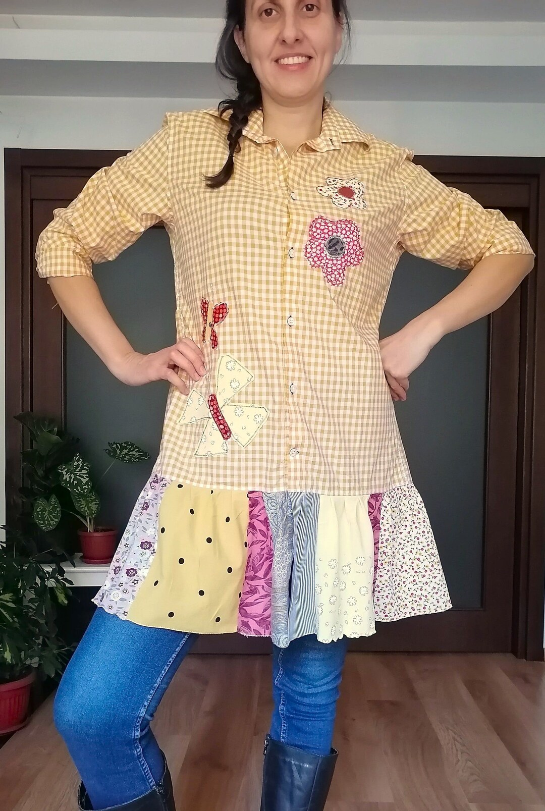 Tunic Gypsy Hippie Floral Top, Applique Bohemian Chic Top, Funky ...