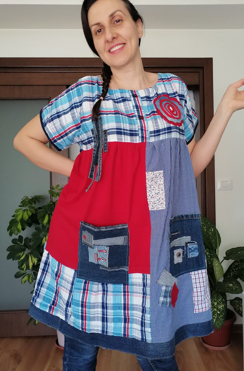 Upcycled Boho Duster Hippie Tunic Funky Patchwork Design Shabby Chic ...