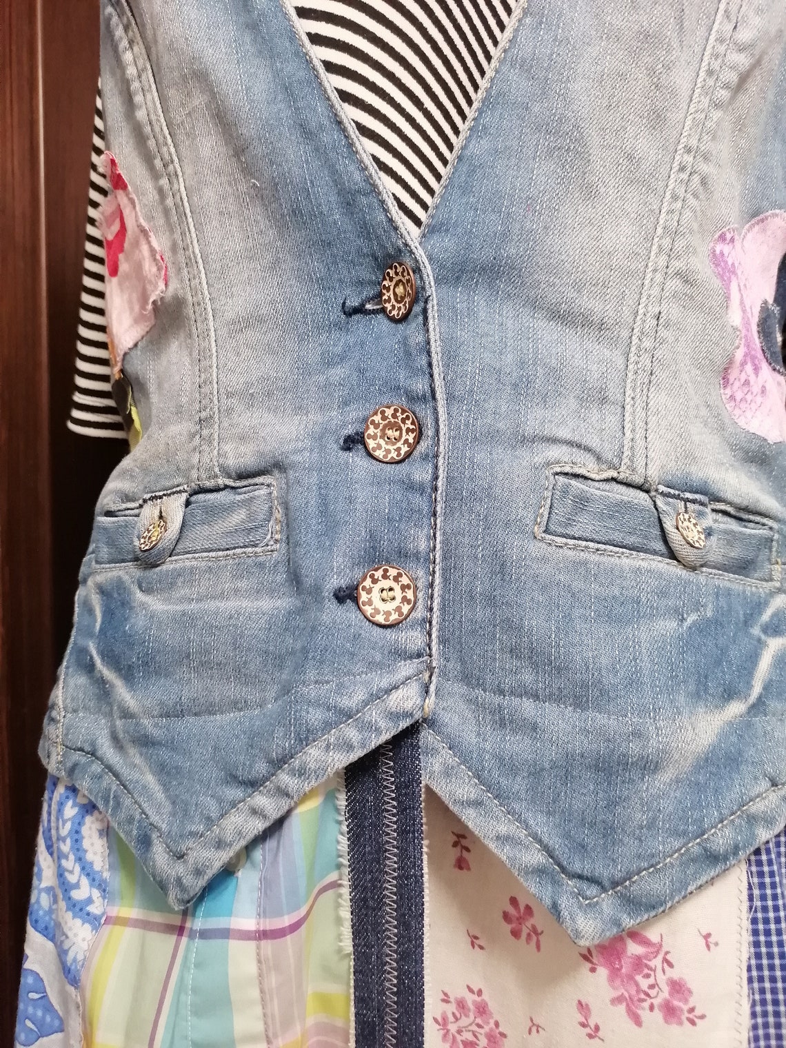 Vest Upcycle Denim Vest Gift for Her Boutique Bohemian Shabby - Etsy