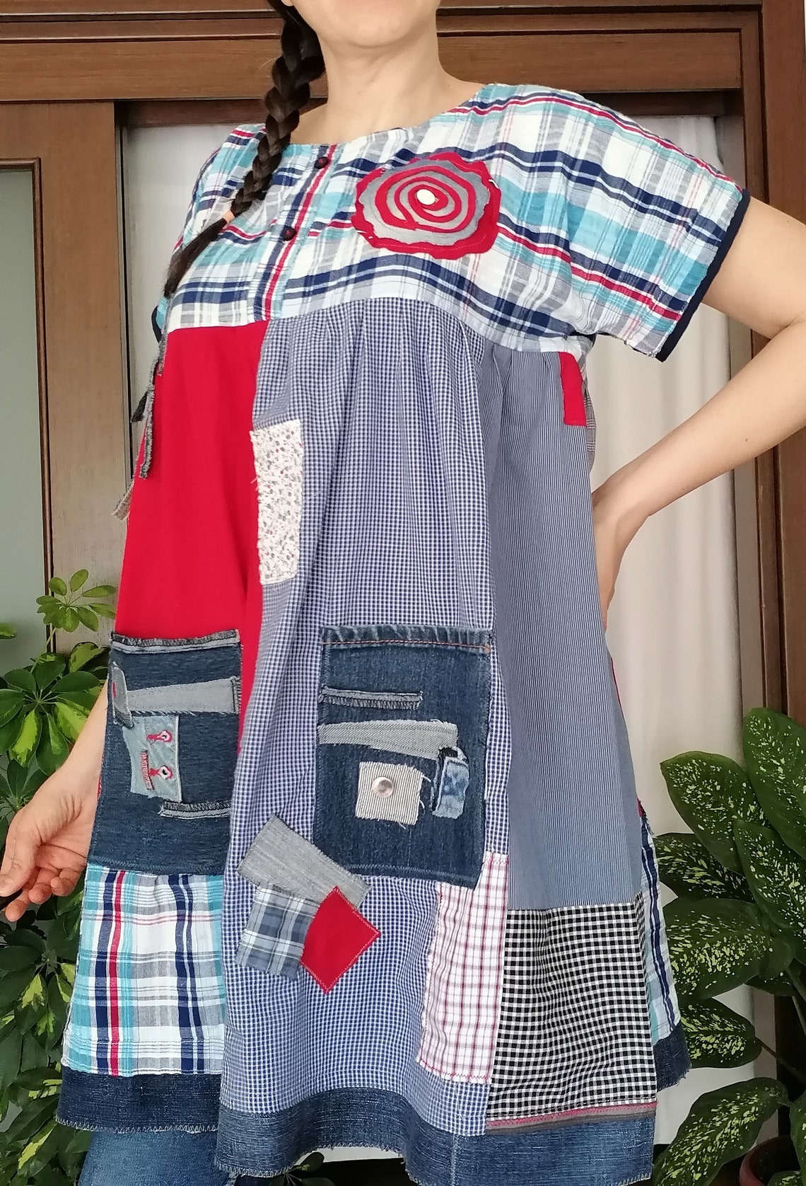 Upcycled Boho Duster Hippie Tunic Funky Patchwork Design Shabby Chic ...