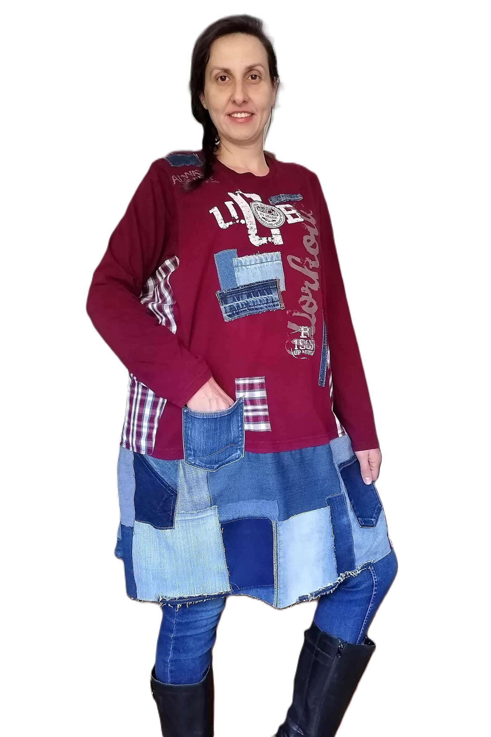 Boho Upcycled Tunic Dress Patchwork Hippie Duster, Eco-friendly Farm ...