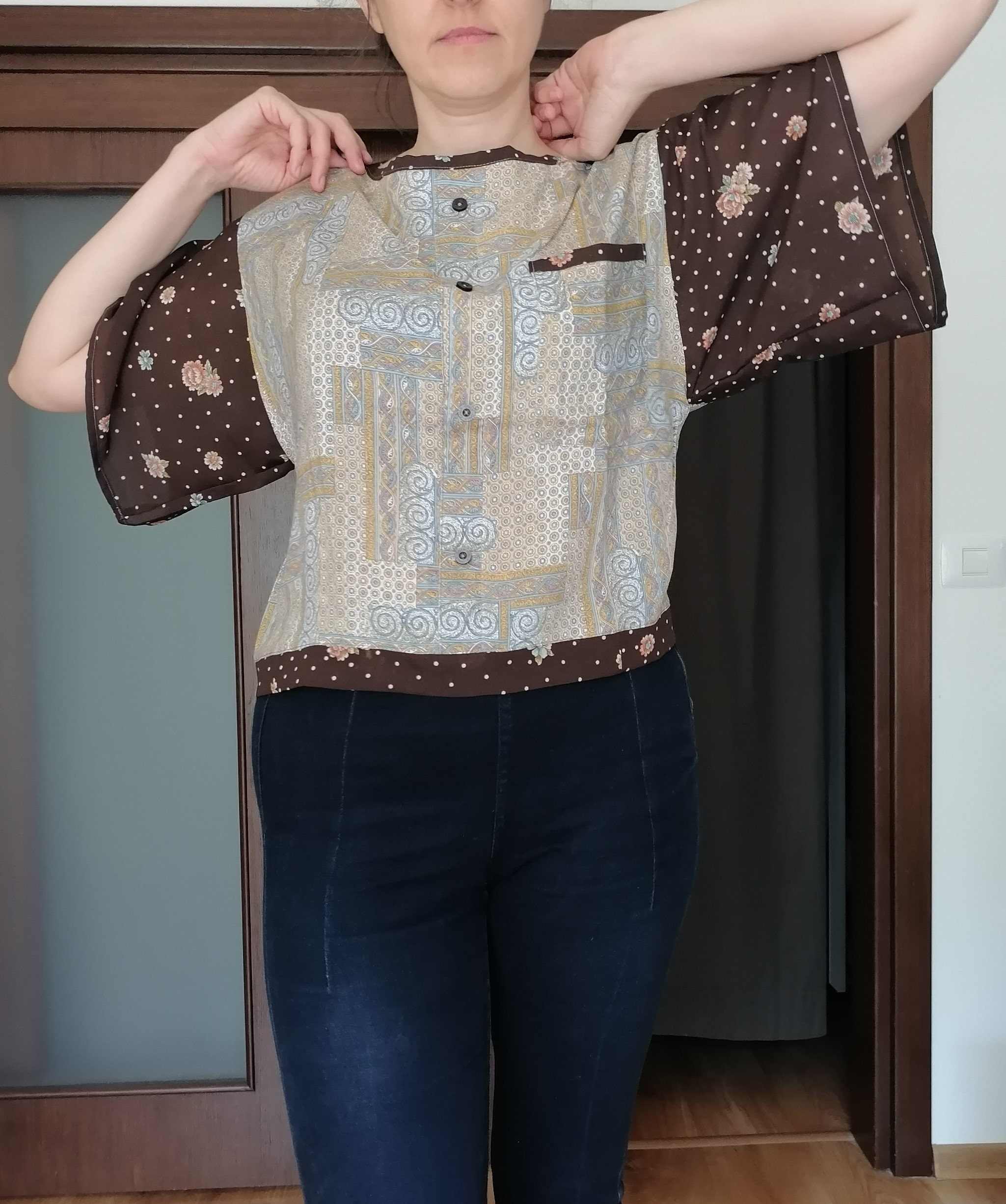 Chic Upcycled Top Shirt, Shabby Bohemian Romantic Design, M-L, Vintage ...