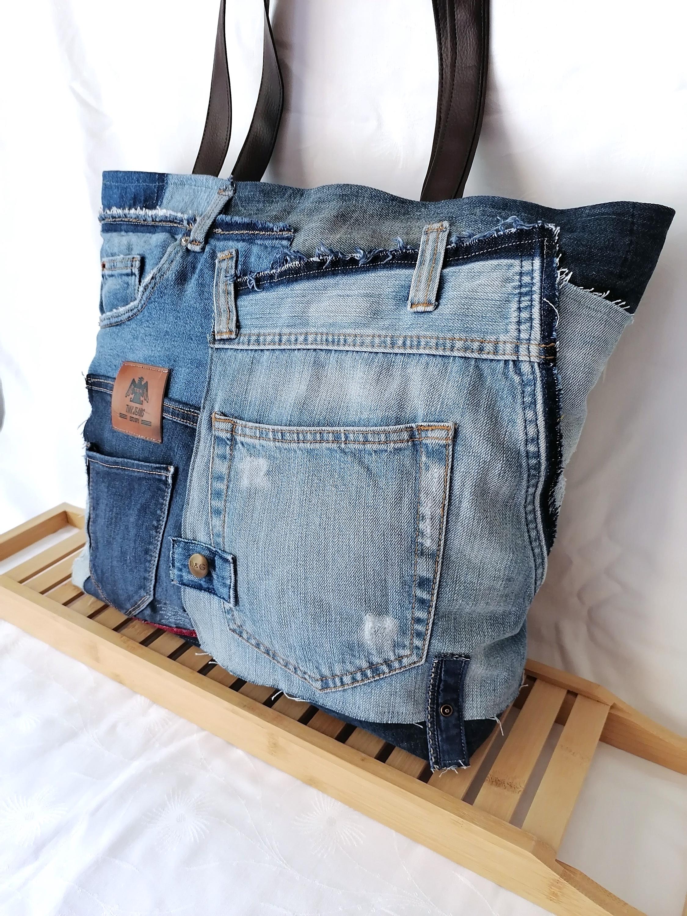 Denim Tote Bag Hobo Bag Gift for Her Casual Market Bag Shabby Jeans ...