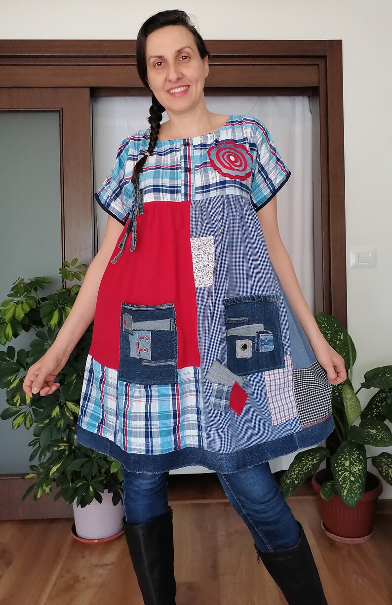 Upcycled Boho Duster Hippie Tunic Funky Patchwork Design Shabby Chic ...