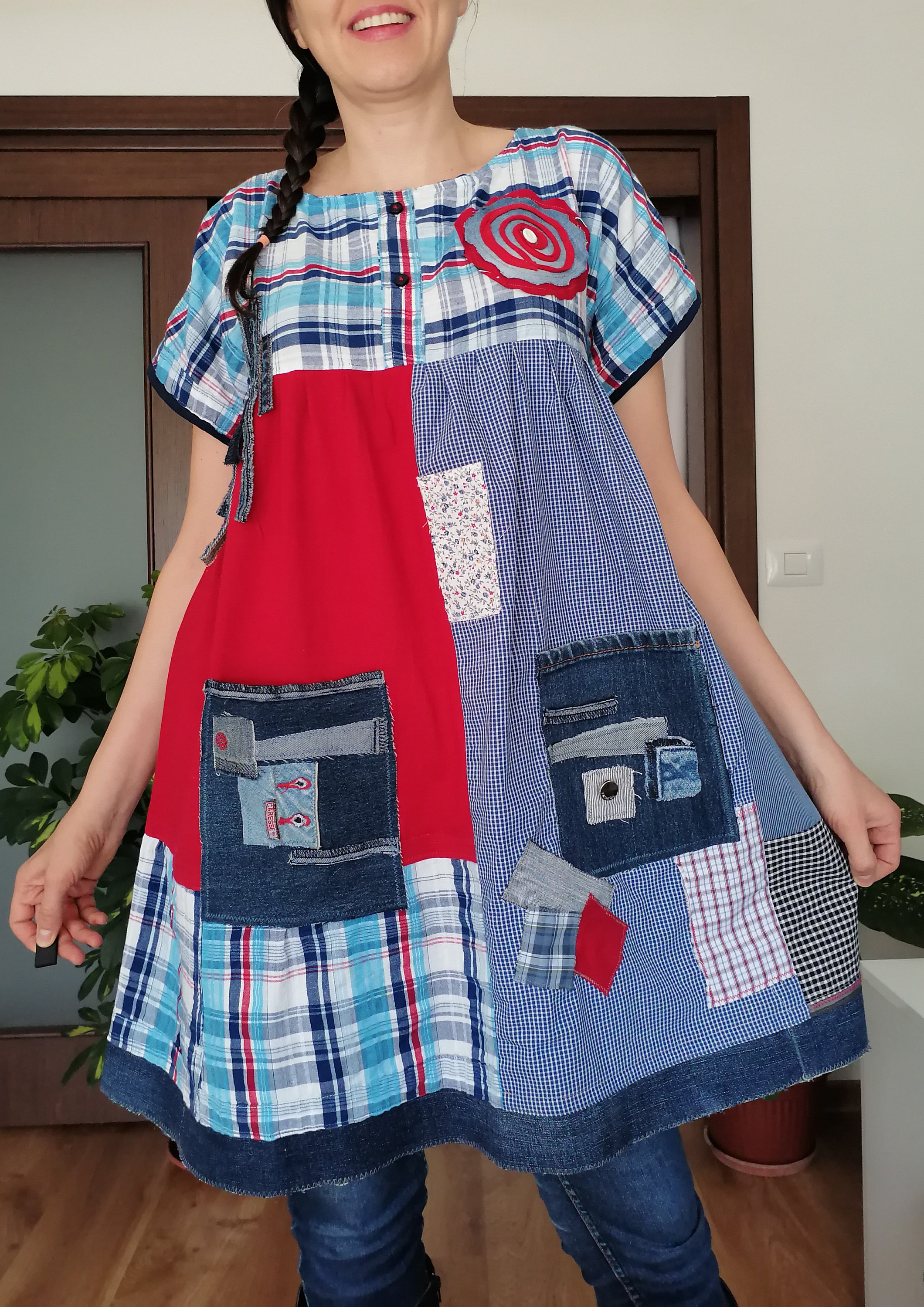 Upcycled Boho Duster Hippie Tunic Funky Patchwork Design Shabby Chic ...