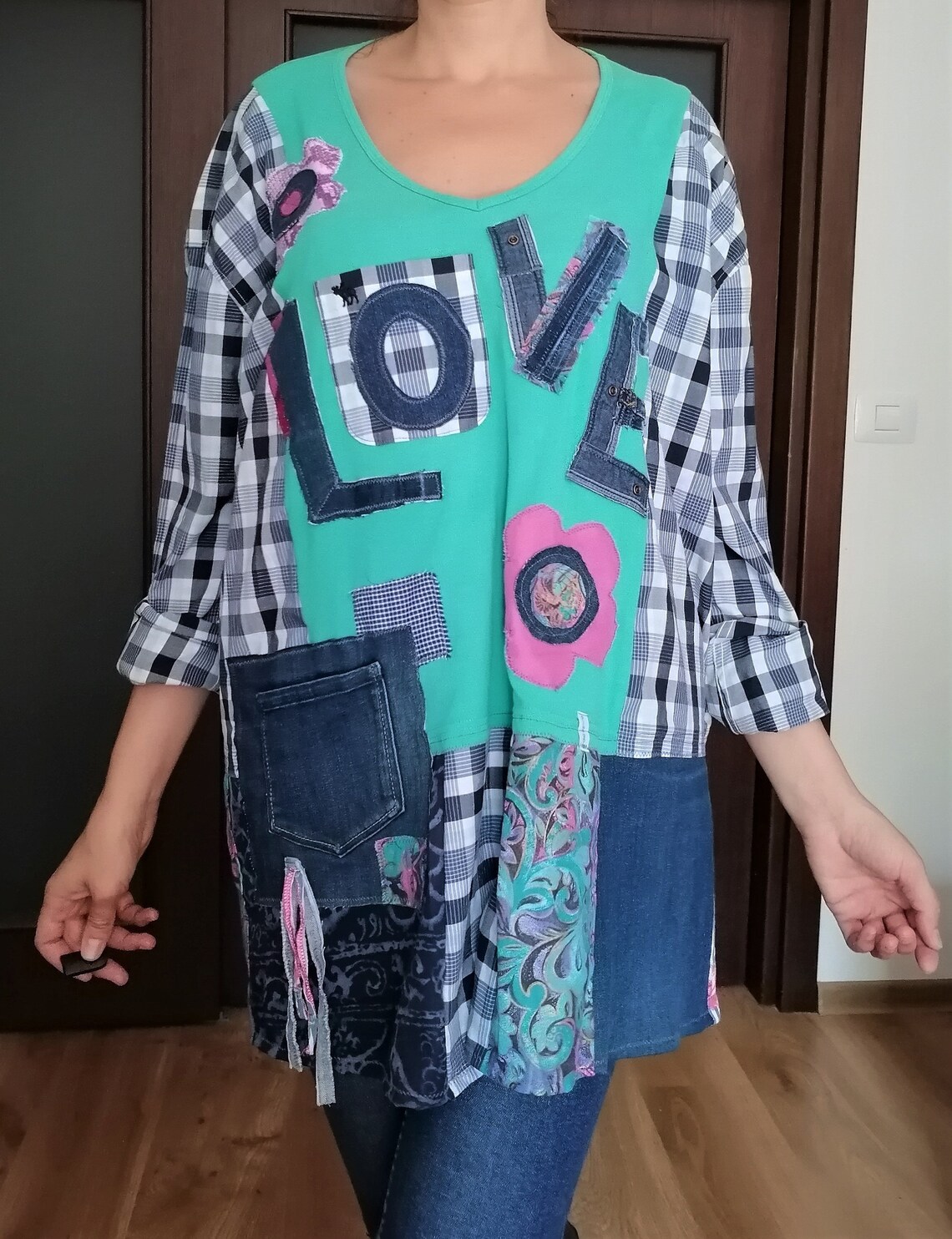 Upcycled Whimsy Boho Tunic, Oversize Shabby Chic Top ,crazy Funky ...