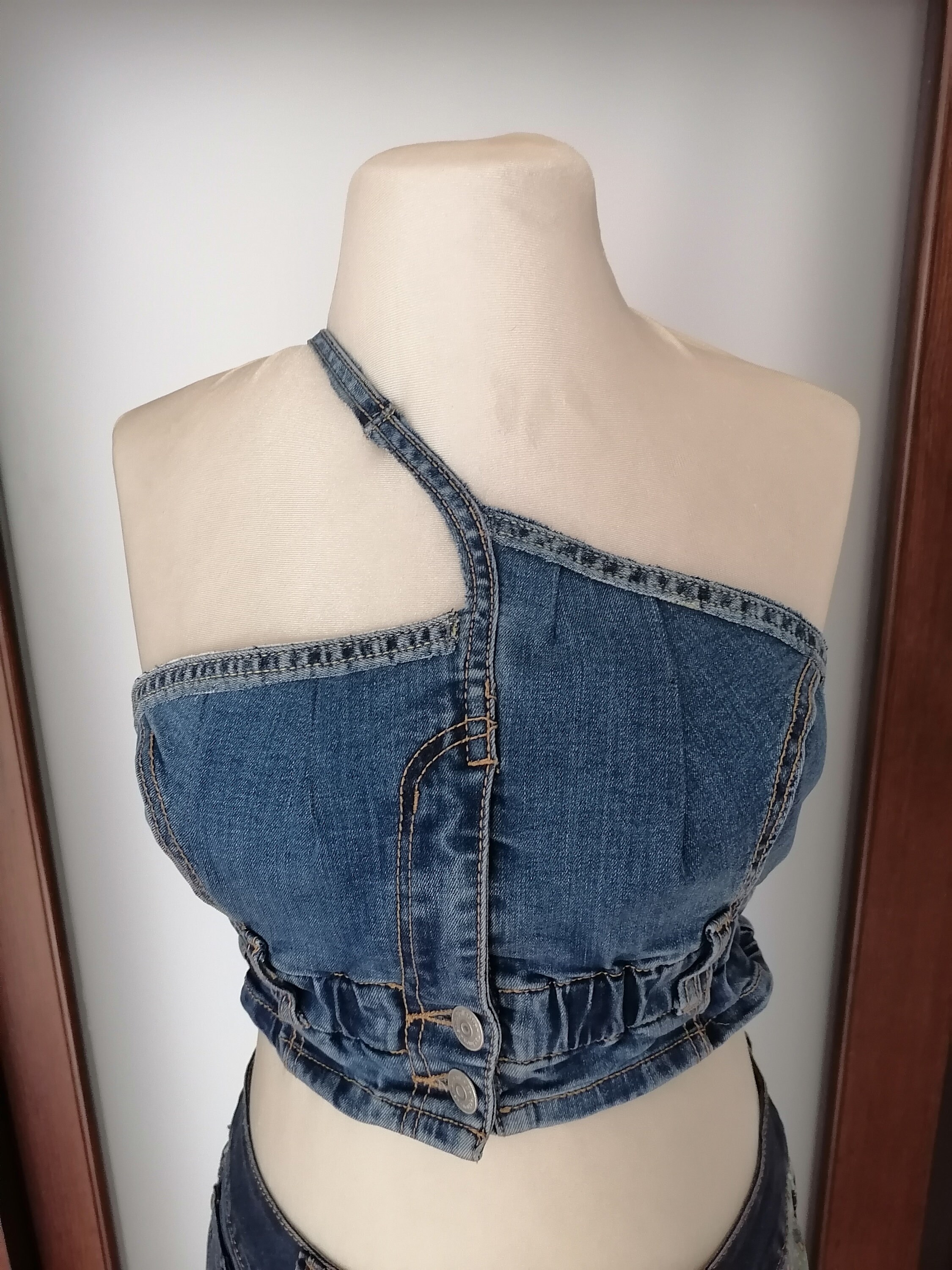 Blue Crop Denim Bustier, Denim Corset From Upcycled Jeans, Stylish Crop ...