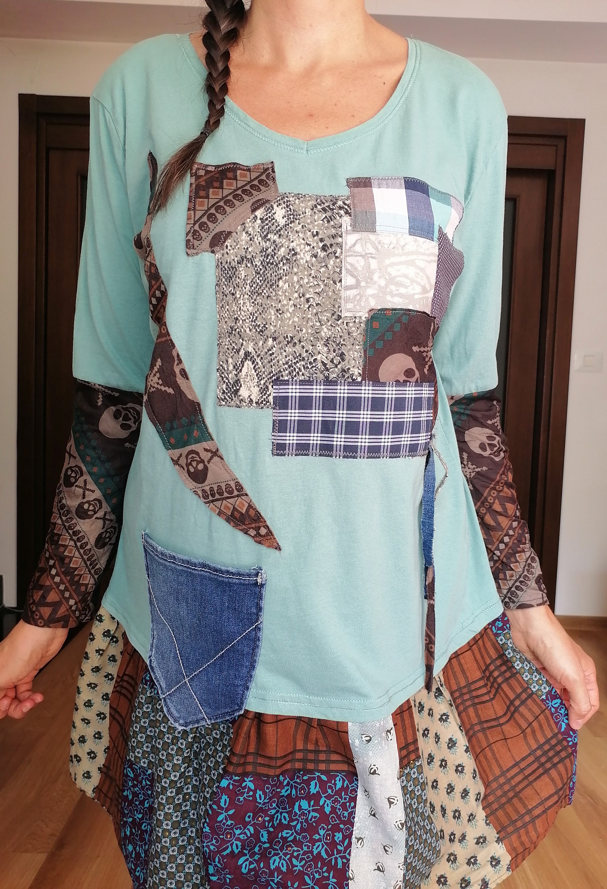 Upcycled Tunic Unique Funky Duster Design, Great for Boho Chic Outfits ...