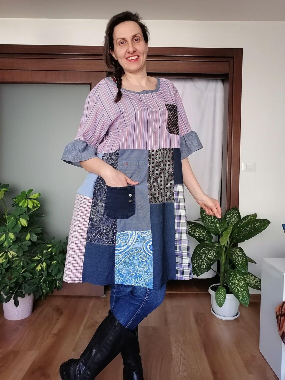 Tunic Upcycled Boho Dress,crazy Patched Tunic ,bohemian Style Long Top, Hippie Duster, Farm Chic ...